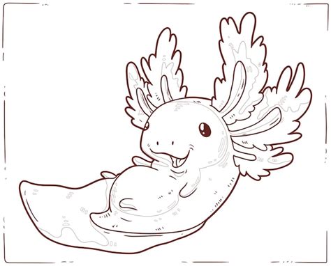 Axolotl 색칠 공부 장난이 심 한 아기의 만화 개요 그림 Axolotl 색칠 공부 페이지 어린이를 위한 윤곽 그림 유치원 교육 어린이를 위한 흥미로운 가정 활동