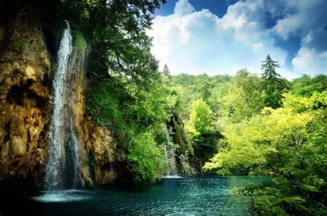 Mountain Falls Nature Landscape Waterfall Water HD Wallpaper