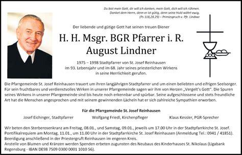 Traueranzeigen Von August Lindner Mittelbayerische Trauer
