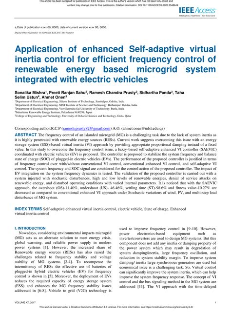 Pdf Application Of Enhanced Self Adaptive Virtual Inertia Control For Efficient Frequency