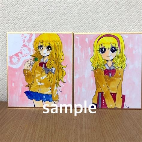 2枚セット 東方project 同人 手描き イラスト 霧雨 魔理沙 アリス・マーガトロイド マリアリ 学パロ ミニ色紙 透明水彩 東方