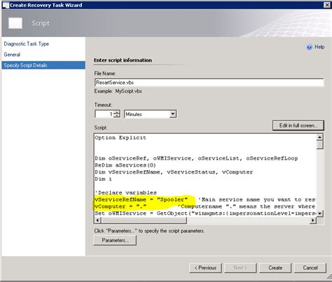 scom 2012 recovery task script for restarting a windows service and depending services