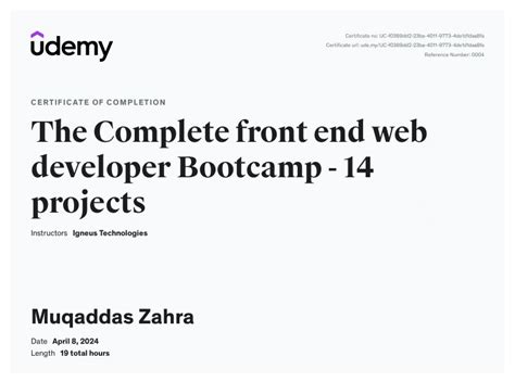 Completed The Complete Front End Developer Bootcamp Muqaddas Zahra Posted On The Topic Linkedin