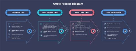 Arrow Process Diagram With Four Stages Dark Version Stock Vector