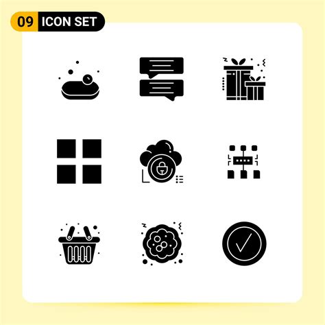 Set Of 9 Modern Ui Icons Symbols Signs For Algorithm Lock Xmas Secure Cloud Editable Vector