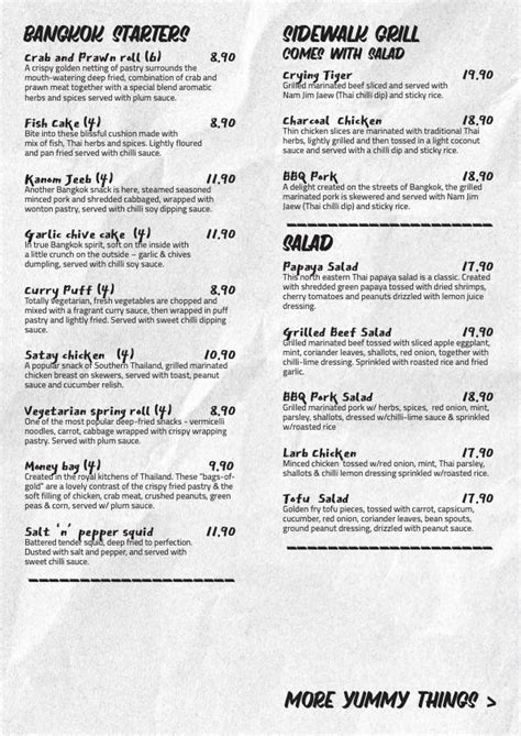 Menu At Bangkok Sidewalk Express Restaurant Lane Cove North