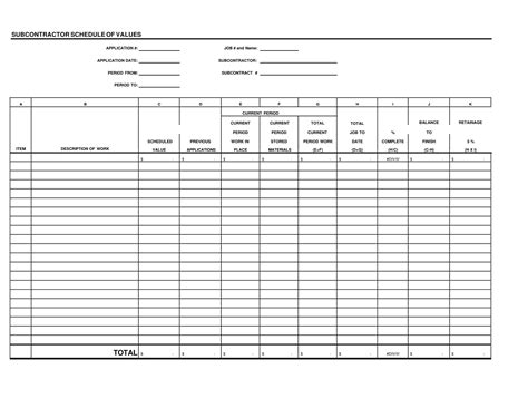 Construction Schedule Of Values Template