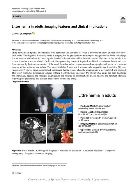 Littre Hernia In Adults Imaging Features And Clinical Implications