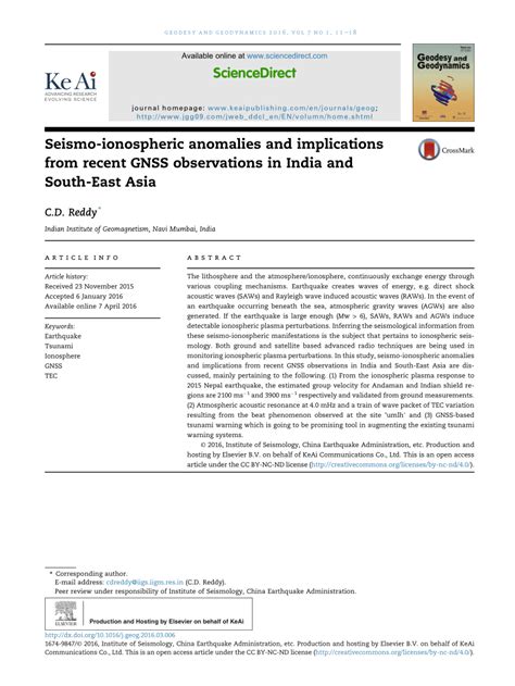 Pdf Seismo Ionospheric Anomalies And Implications From Recent Gnss Observations In India And