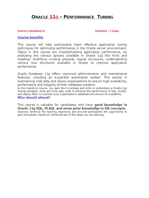 Oracle 11g Performance Tuning Pdf Oracle Database Plsql