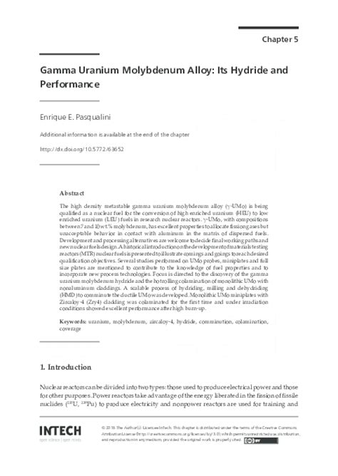 Pdf Gamma Uranium Molybdenum Alloy Its Hydride And Performance