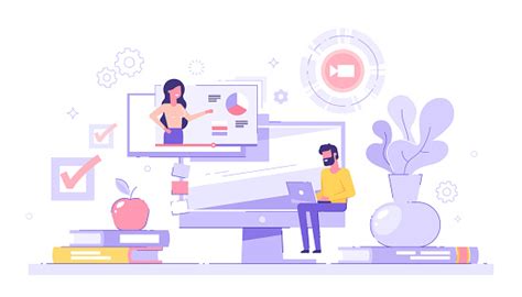 배경에 책과 Pc의 더미와 함께 자신의 노트북집에서 공부하는 남자 학생 E러닝 웨비나 온라인 비디오 교육 원격 교육 개념 현대