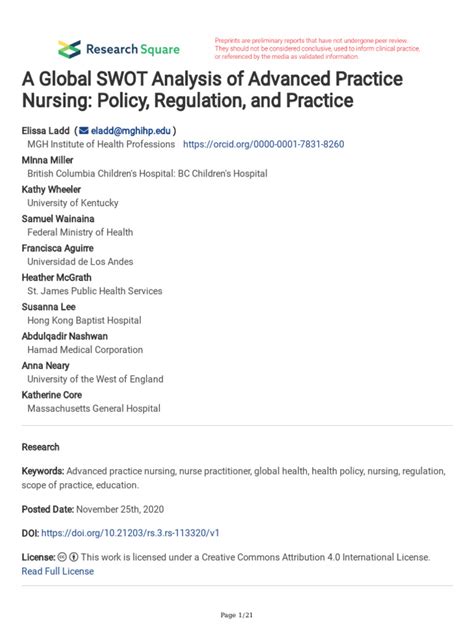 Global Swot Analysis Of Advanced Nursing Pdf Nurse Practitioner