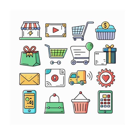 Conjunto de iconos realistas de compras y comercio electrónico Vector Premium