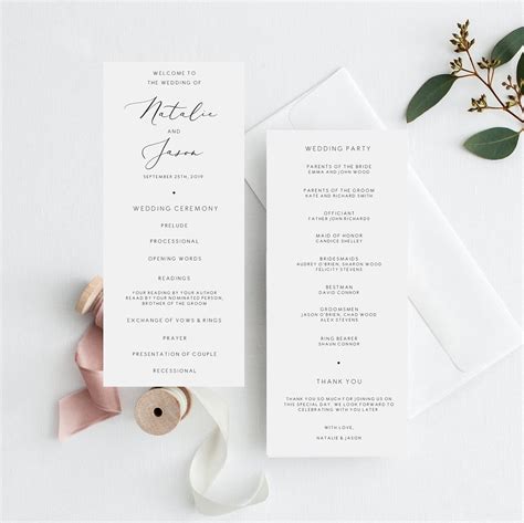 Wedding Ceremony Program Template Printable Wedding Program Weddin
