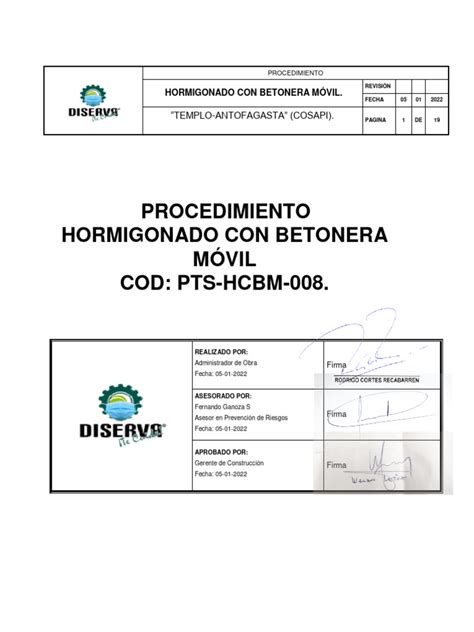 Procedimiento Hormigonado Con Betonera Pts 2022final Pdf Seguridad Y Salud Ocupacional