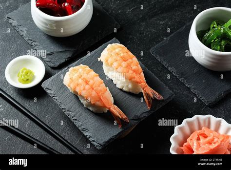 Ebi Nigiri Sushi Or Shrimp Nigirizushi Cooked Japanese Rice Kome