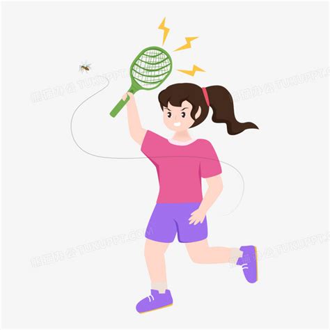 矢量卡通电蚊拍打蚊子的小女孩元素png图片素材下载卡通png熊猫办公