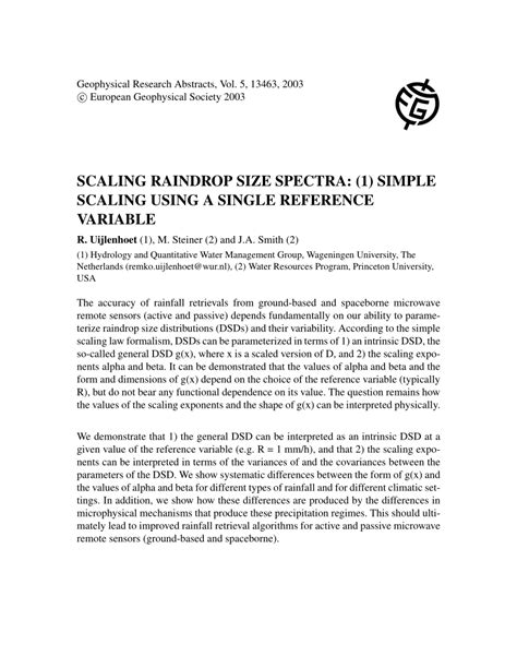 Pdf Scaling Raindrop Size Spectra 1 Simple Scaling Using A Single