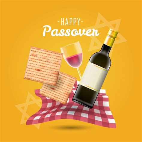 Premium Vector Happy Passover Background Traditional Matzo And Wine