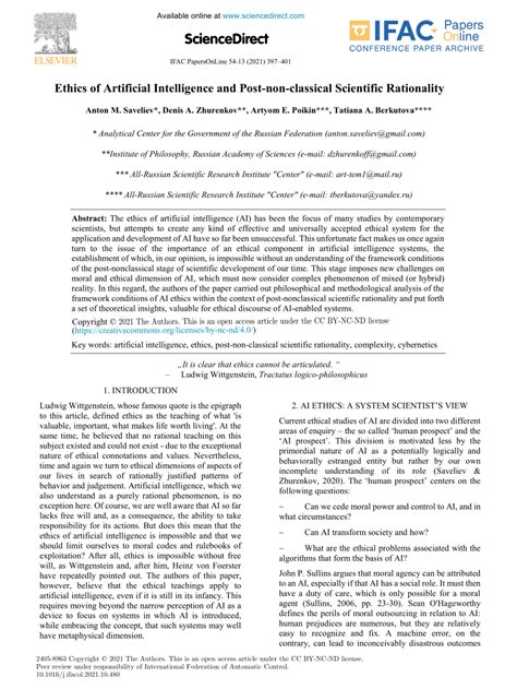 PDF Ethics Of Artificial Intelligence And Post Non Classical Scientific Rationality