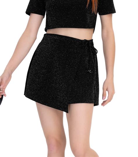 Shorts Saia Juvenil Feminino Em Lurex Minty Preto Moda Feminina E