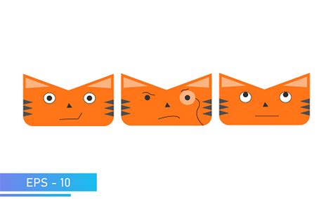 고양이 또는 호랑이 얼굴은 감정 패니 스마트 생각 오렌지 색에 얼굴 2022 년의 상징 아이콘 흰색 배경에 격리 플랫 벡터