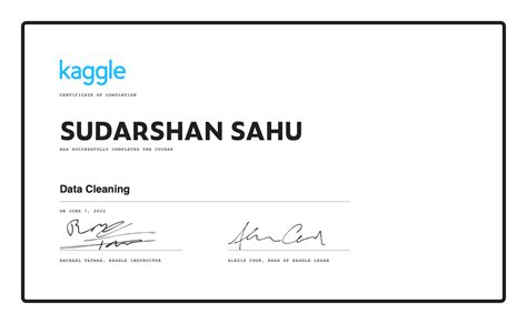 SUDARSHAN SAHU Completed The Data Cleaning Course On Kaggle