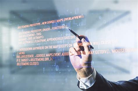 Premium Photo Multi Exposure Of Developers Hand With Pen Working