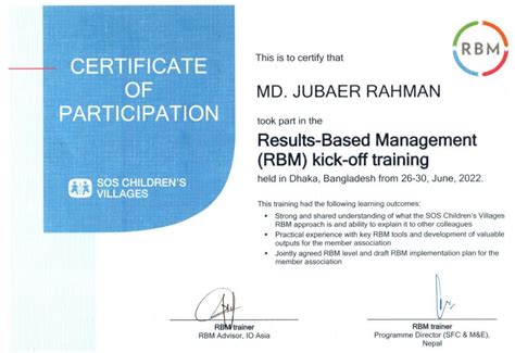 Jubaer Rahman On Linkedin Successfully Completed The Rbm Kick Off Workshop And Got Certificate It