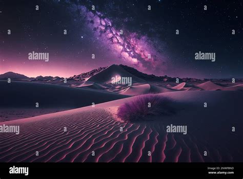 Starry Night In The Desert With Dunes Dark Night Sky With Stars Milky