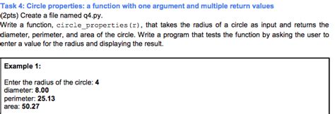 Solved Task Circle Properties A Function With One Chegg