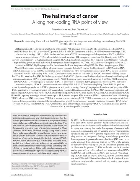 Pdf Gutschner T Diederichs Sthe Hallmarks Of Cancer A Long Non