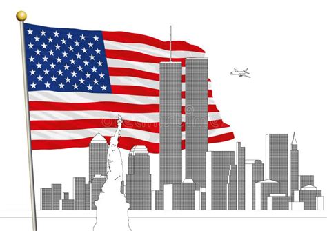 Wtc World Trade Center And The New York Skyline With Is Flag Stock