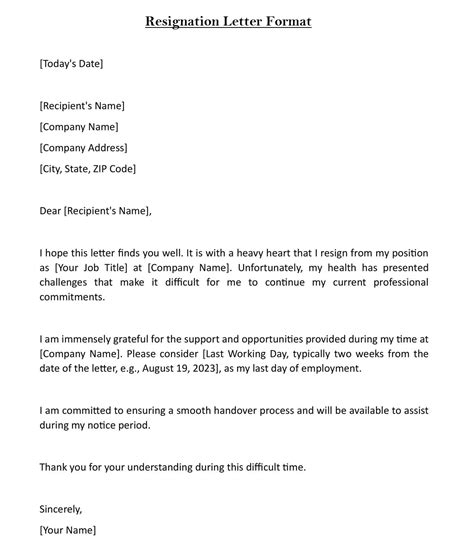 Employee Resignation Letter Sample Word Form Example Download