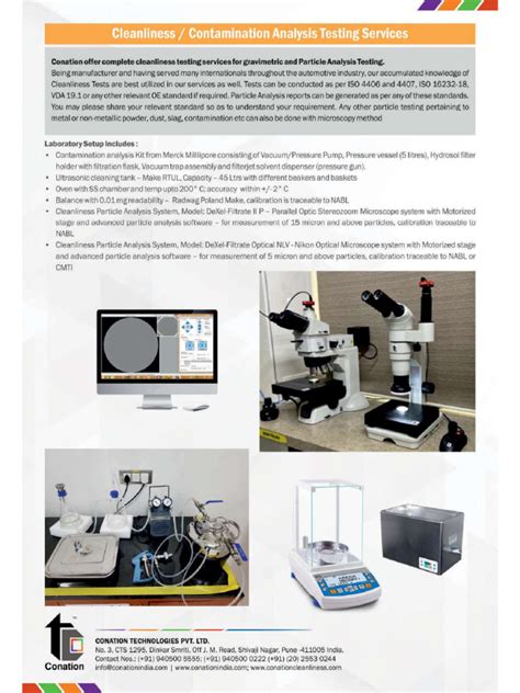 Cleanliness Testing Services From Conation Pdf