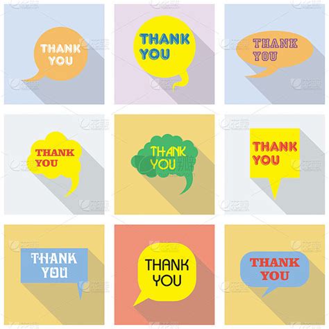 感谢向量，感激和感恩的话语泡泡集。收集可爱的带有阴影和上面写着字的演讲气球。图标设置为业务。