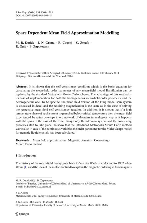 pdf space dependent mean field approximation modelling