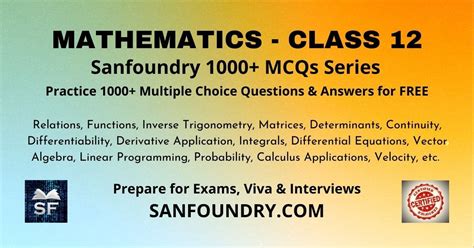 Mathematics Questions And Answers Class 12 Sanfoundry
