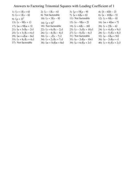Factoring A Trinomial With A Leading Coefficient Worksheet