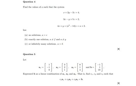 solved find the values of a such that the system