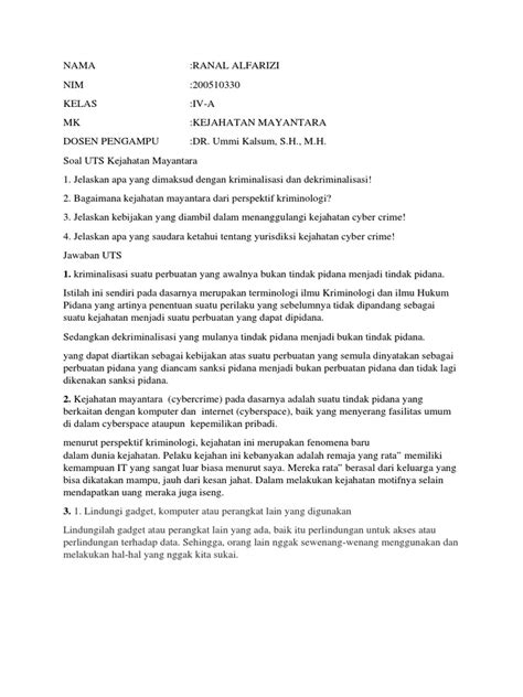 Ranal Alfarizi 200510330 Uts Kejahatan Mayantara Pdf Ilmu Sosial