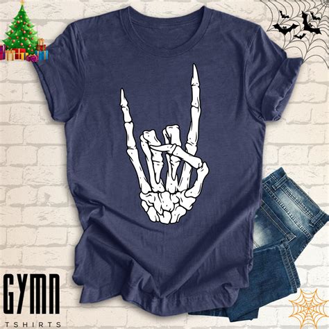 Skeleton Hand Rock On Halloween Tee Etsy