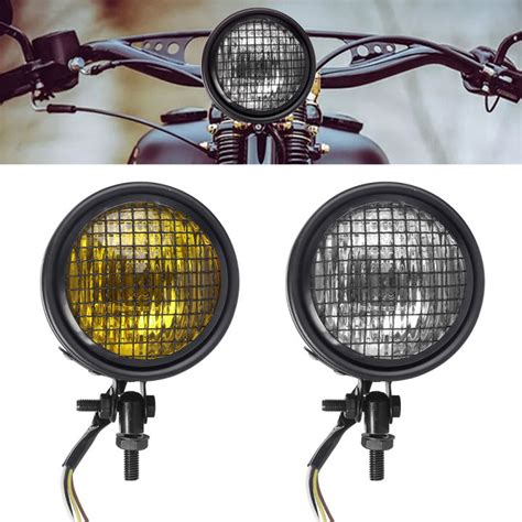 Motorcycle Retro Headlight Halogen Front Head Light Lamp Bracket For