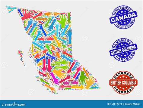 Hand Composition Of British Columbia Map And Scratched Handmade Seals