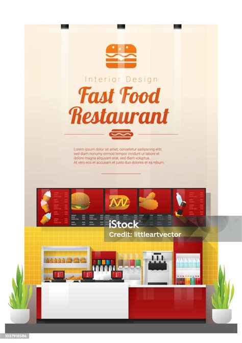 현대 패스트 푸드 레스토랑 카운터 벡터 일러스트 레이 션 인테리어 배경 기계류에 대한 스톡 벡터 아트 및 기타 이미지 기계류 아이스크림 0명 Istock