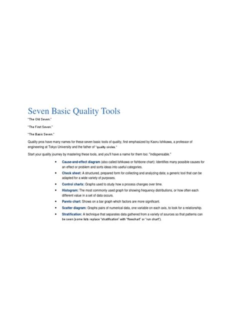 Seven Basic Quality Tools Cause And Effect Diagram Pdf Teaching