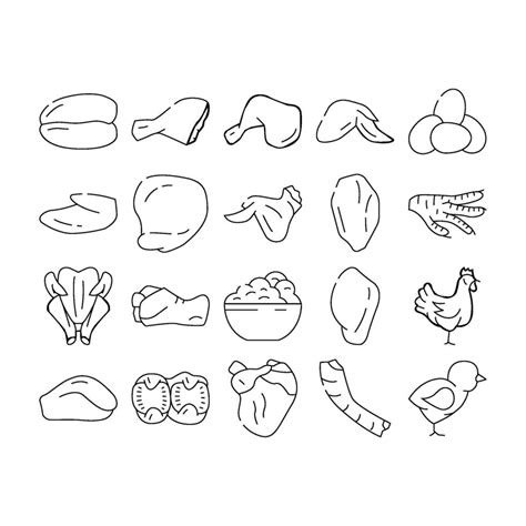 Chicken Carcass Meat And Organs Icons Set 48352237 Vector Art At Vecteezy