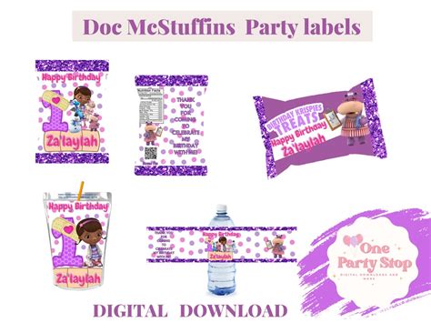 Doc Mcstuffins Digital Labels Pdf File Doc Mcstuffins Party Favors Doc Mcstuffins Chip Bags