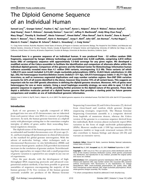 Pdf The Diploid Genome Sequence Of An Individual Human